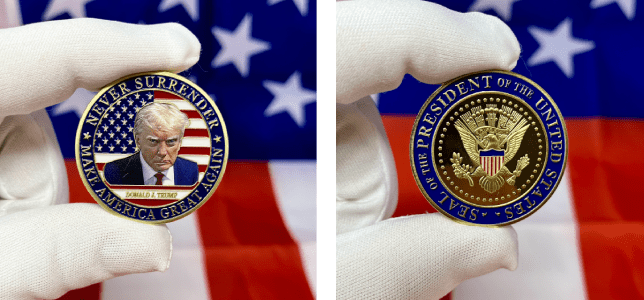 Trump "Never Surrender" Mugshot Collectible Gold Coin – Patriot Powered ...